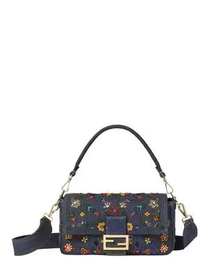 Fendi Medium Baguette Floral-motif Shoulder Bag - Blue