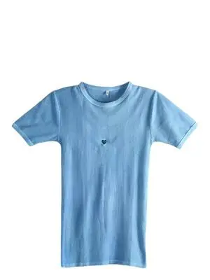 BASERANGE Ribbed Knit Heart Motif T-shirt - Blue