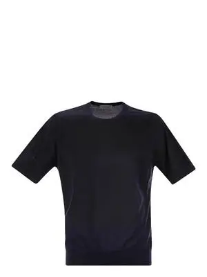 John Smedley Ribbed Hem Crew Neck T-shirt - Blue