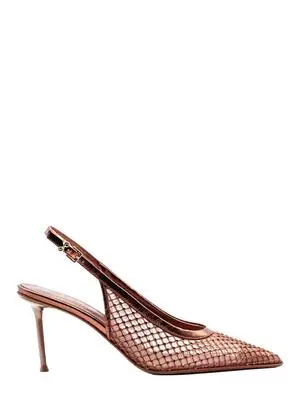 SERGIO LEVANTESI Sergio Levantesi Embellished Mesh Slingback Pumps Brown
