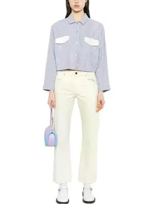 AGNES B. Striped Cropped Jacket - Blue