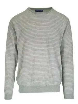 Peter Millar Striped Crew Neck Long Sleeve Pullover - Grey