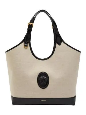 Versace Versace Large Leather And Canvas Tote Bag Black