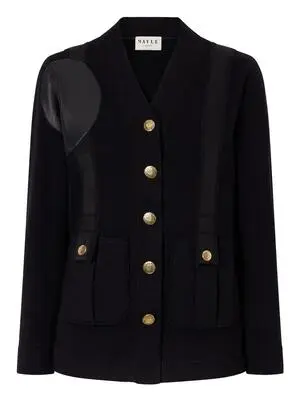 Maison Mayle Yates Grosgrain And Leather Trimmed Wool And Cotton-blend Cardigan - Black