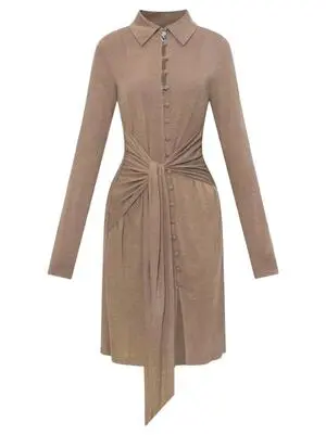 GANNI Tie-detail Button-up Mini Dress - Neutrals