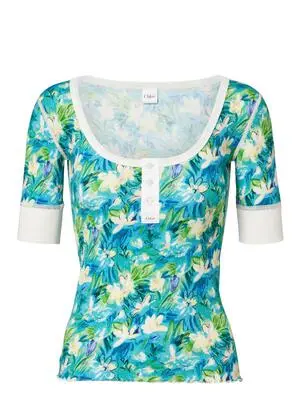 CHLOÉ Chloe Floral Cotton-Blend Bowling Shirt