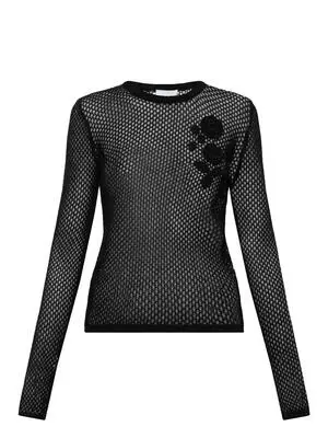 GANNI Floral-appliqué Crochet-knit Sweater - Black
