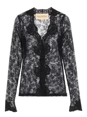 Valentino Garavani Valentino Black Lace V-Neck Cardigan Black