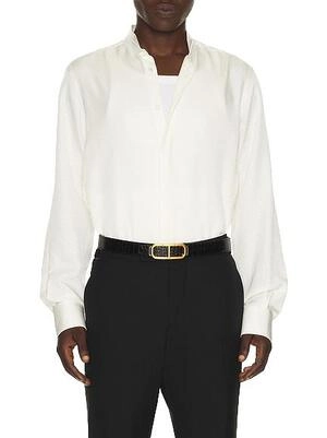 TOM FORD Perforated Dot Silk Twill Slim Fit Evening Shirt - Challk
