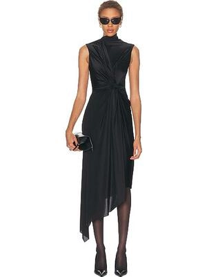 Balenciaga Mock Neck Midi Dress With Asymmetrical Hem - Black