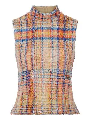 Brandon Maxwell Piper Checked Sequin Embellished Turtleneck Top - Orange