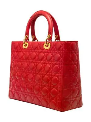 Dior 1999 Large Lambskin Cannage Lady Satchel - Red