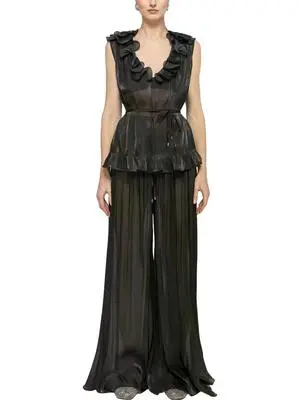 NISSA Sleeveless Ruffled Peplum Top - Black