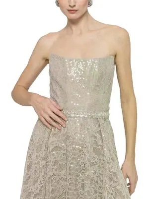 NISSA Sequin Embellished Lace Midi Dress - Neutrals