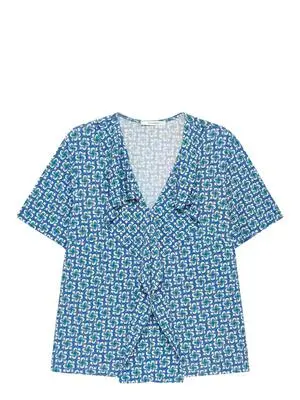 Malìparmi MALIPARMI Ruffled Geometric V-Neck Top Blue