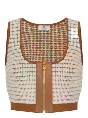Elisabetta Franchi Chenille Zip-up Crop Top - Neutrals