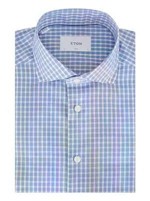 Eton Check-pattern Button-down Cotton Shirt - Blue