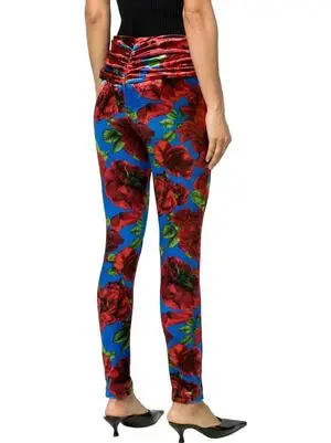 Magda Butrym Rose-print Velvet Leggings - Blue