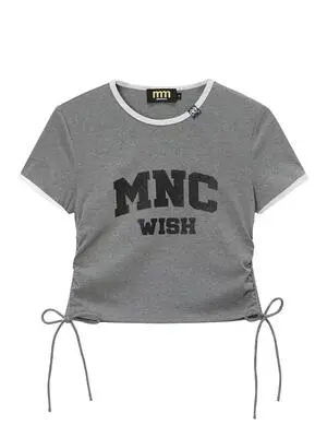 MINI CREAM Cropped T-shirt With Drawstring Hem - Grey