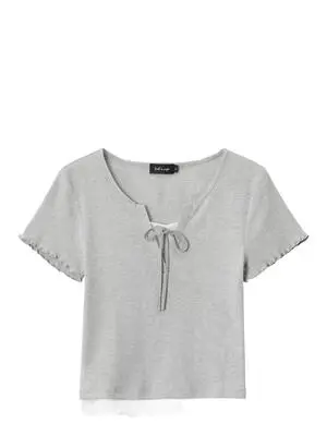 TOUT A COUP Tie-neck Short-sleeved T-shirt - Grey