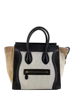 Celine Celine Tricolor Luggage Bag Canvas And Leather Micro Tote Bag Neutrals