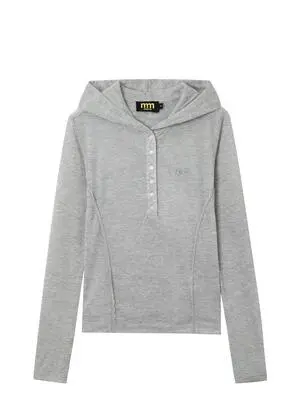 MINI CREAM Buttoned Hoodie With Lace Trim - Grey