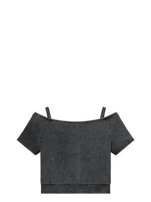 MUSIUM DIV. Rib Knit Shoulder Strap Crop Top - Grey