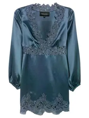 Cynthia Rowley Satin Lace Mini Dress - Blue