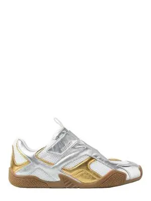 Versace Galaxia Metallic Leather And Mesh Sneakers - Silver