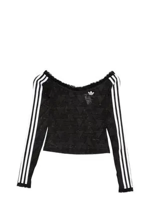 Adidas Lace Trim Striped Top - Black