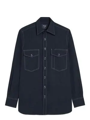 DRAKE'S Cotton And Linen-blend Shirt - Navy