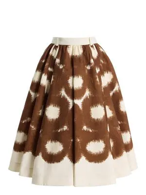 Prada Pleated Abstract Print Cotton Midi Skirt - Brown