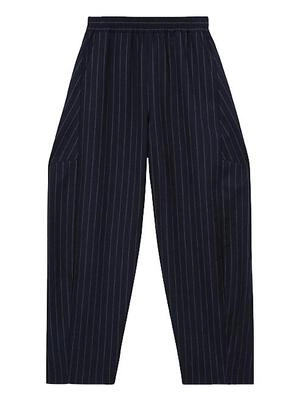 REISS Elle Pinstripe Barrel-leg Stretch-woven Trousers - Navy