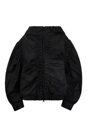 RAXXY Ruched Zip-up Hoodie With Long Sleeves - Black