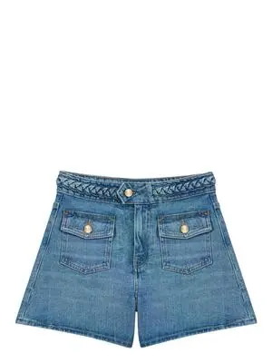 Maje Braided Belt Denim Shorts - Blue