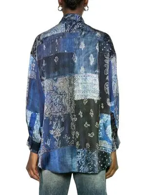 R13 Patchwork Bandana-print Cotton Shirt - Blue