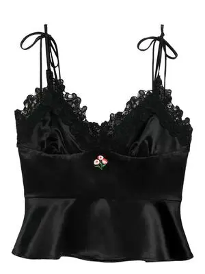 Cynthia Rowley Satin Lace Peplum Top - Black