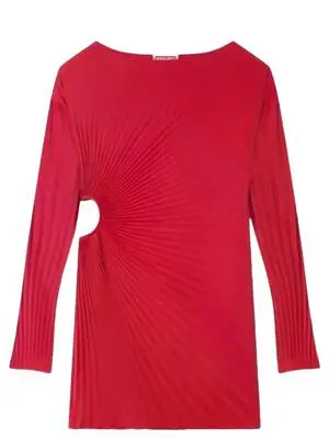 Kenzo Pleated Mini Dress With Cut-out Detail - Red