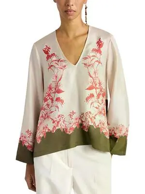 Momoni Long Sleeve Floral Print Blouse - Neutrals