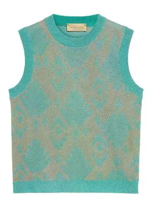 Momoni Jacquard Crewneck Top - Blue