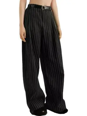 DOLCE & GABBANA Dolce & Gabbana Black Pinstripe Wide Leg Trousers