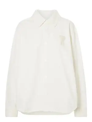 AMI Paris Embroidered Cotton Overshirt - Neutrals
