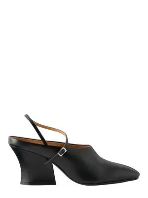 JIL SANDER Grained Leather Mules With Ankle Strap - Black