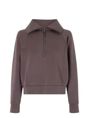 Spanx Air Essentials Stretch-jersey Half-zip Sweatshirt - Brown