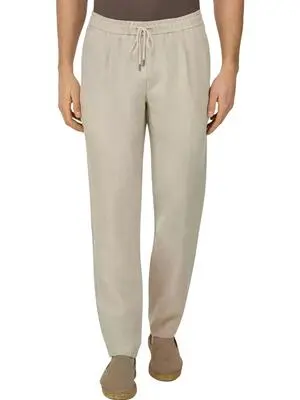 Boggi Milano City Drawstring Linen Trousers - Neutrals