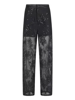 ISABELLE BLANCHE Sequin Floral Embellished Trousers - Black