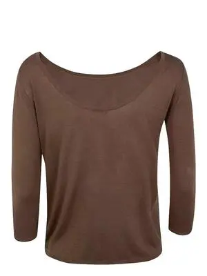Rossopuro Round Neck Fine Knit With Three-quarter Sleeves - Brown