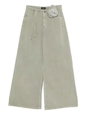 Dixie Flower Detail Wide Leg Cotton Jeans - Green