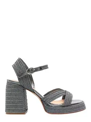 CastaÑer Metallic Braided Block Heel Platform Sandals - Silver