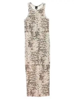 Pinko Ribbed Slim-fit Midi Dress With Snake Print - Neutrals